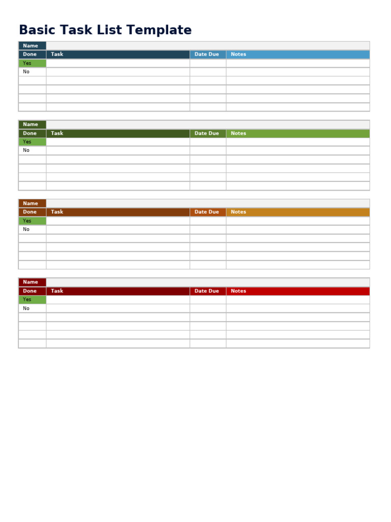 Project Basic Task List Template 251 | PDF