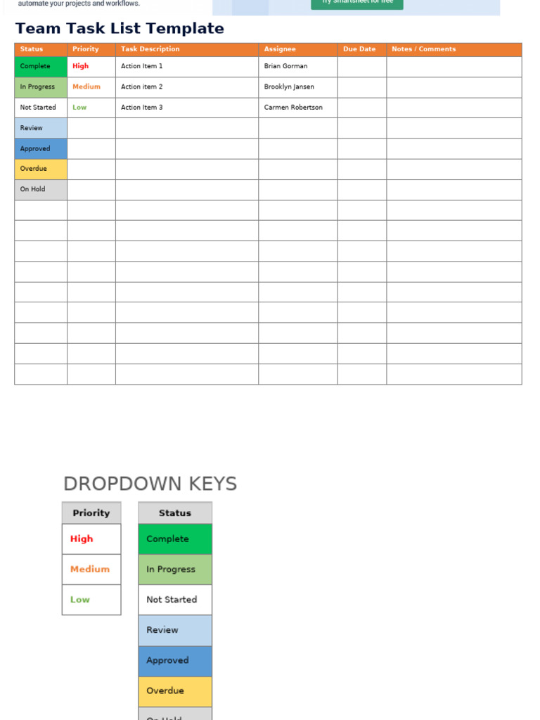Team Task List Template for Projects | PDF