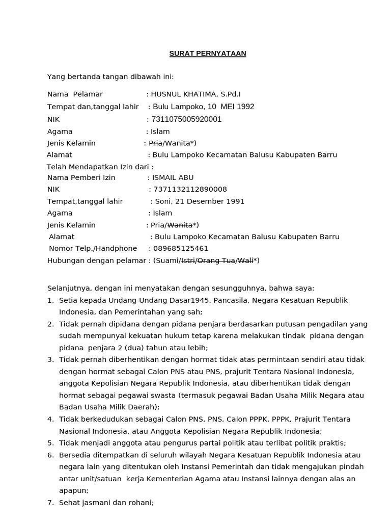 Surat Pernyatan Heri | PDF