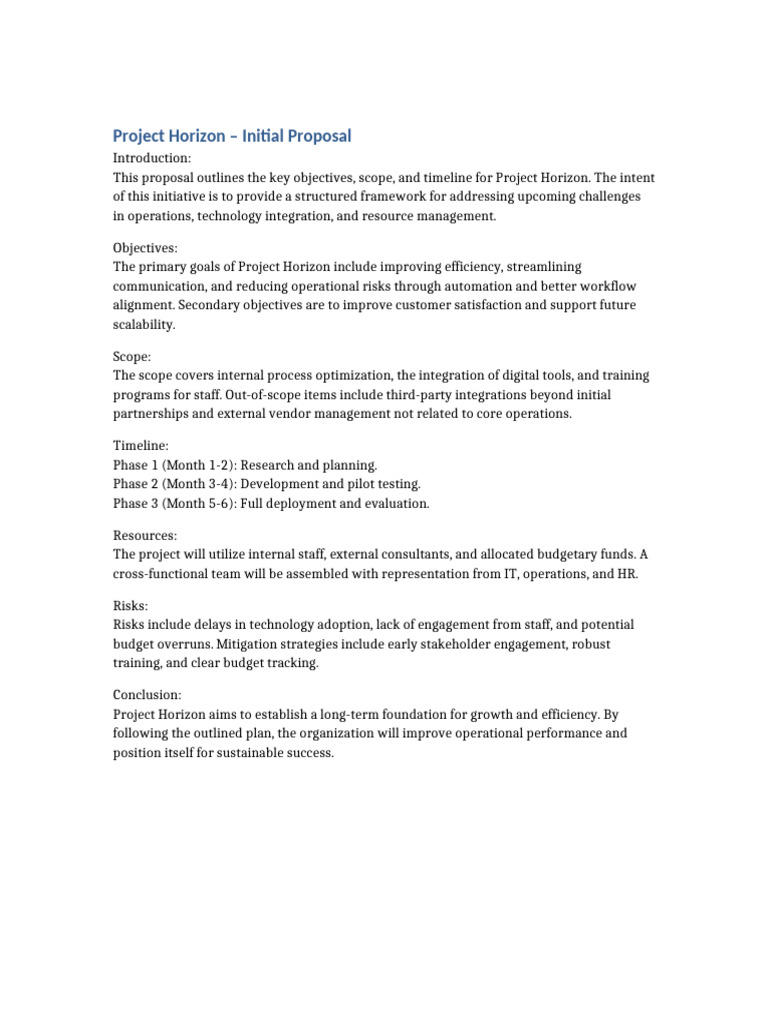 Project Horizon Proposal Overview | PDF