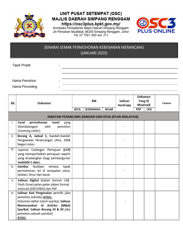 1 - Senarai Semak Permohonan Kebenaran Merancang - Jan2025 | PDF
