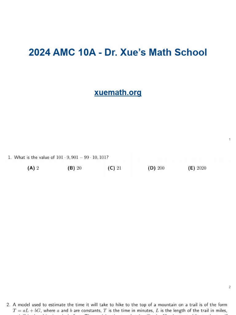 2024 AMC 10A Problems and Answer Key | PDF