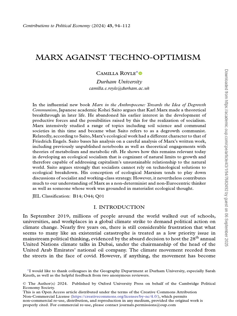 Marx's Ecological Critique of Technology | PDF | Cost Of Living | Marxism