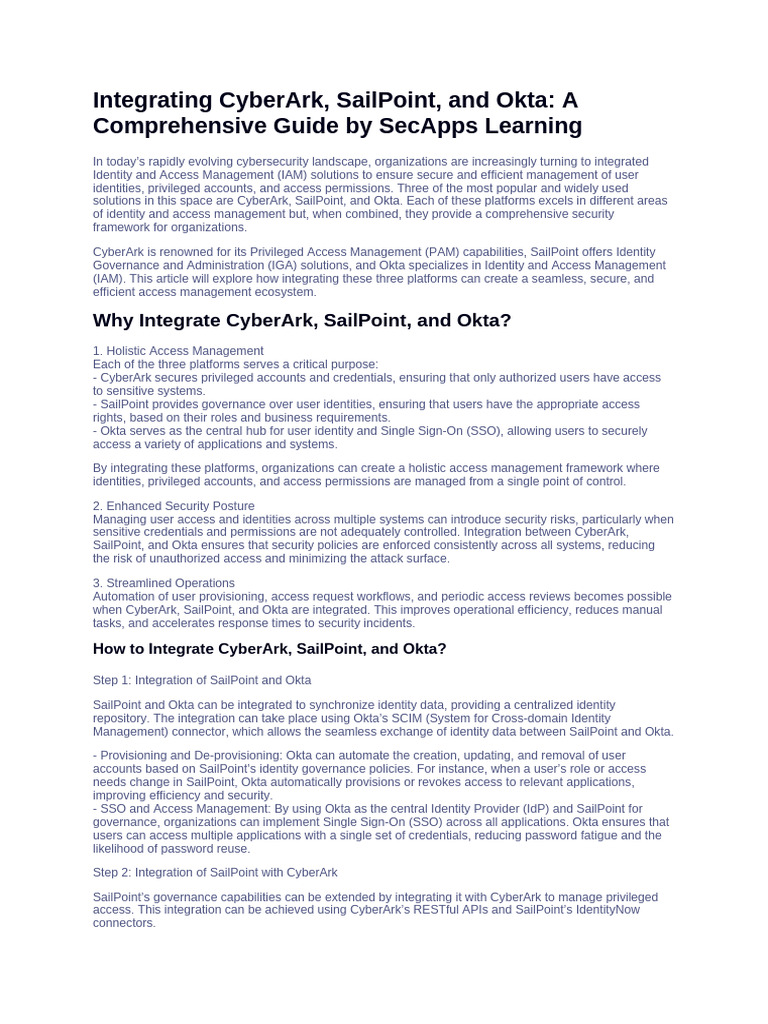 Integrating CyberArk Sailpoint Okta | PDF | Computer Security | Security
