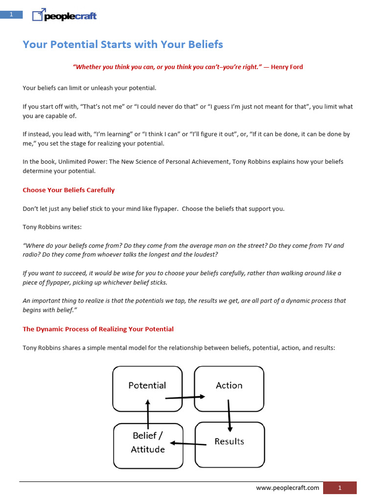 Beliefs Shape Your Potential and Results | PDF | Social Psychology ...