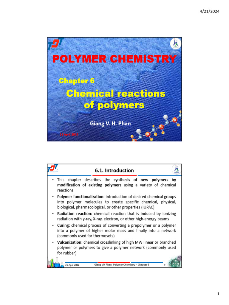 Chapter 6 - Polymer Chemistry - Chemical Reactions of Polymers | PDF ...
