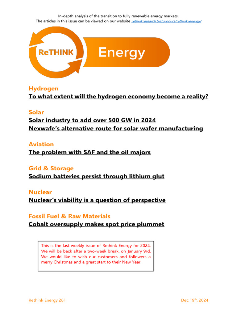 Rethink Energy 281 | PDF | Hydrogen Economy | Climate Change Mitigation