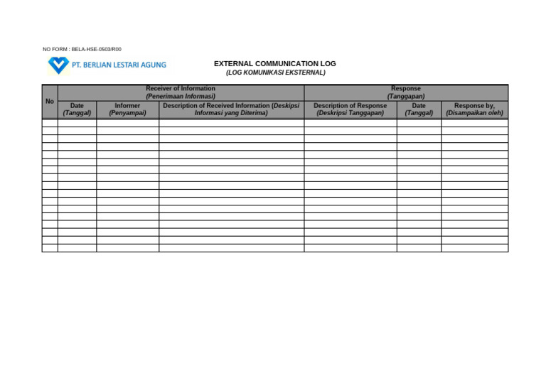 BJA-HSE-0503 Form - External Communication Log Book | PDF