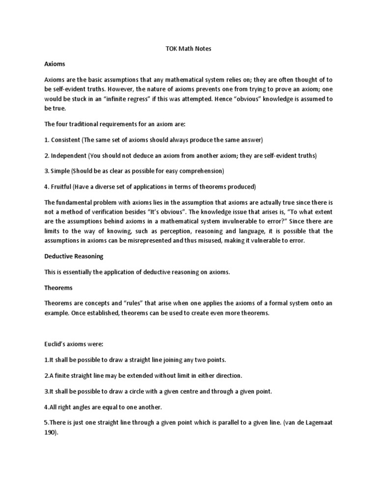 TOK Math Notes | PDF | Axiom | Theorem