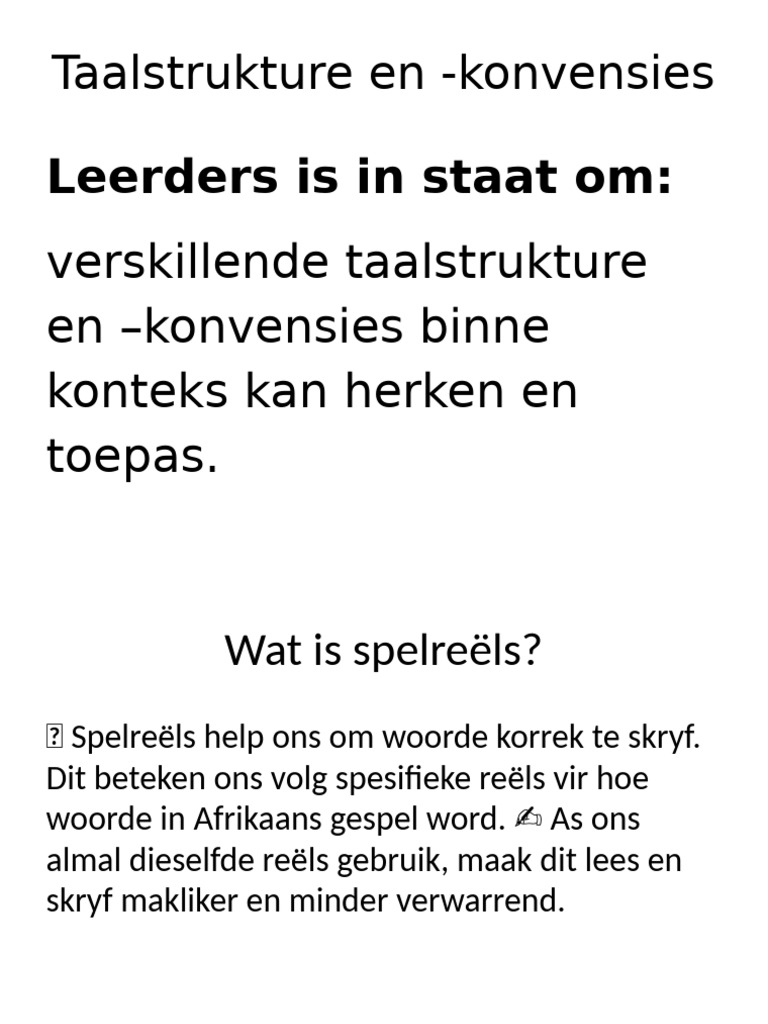 Afrikaanse Taalonderrig PowerPoint Uitgebrei | PDF