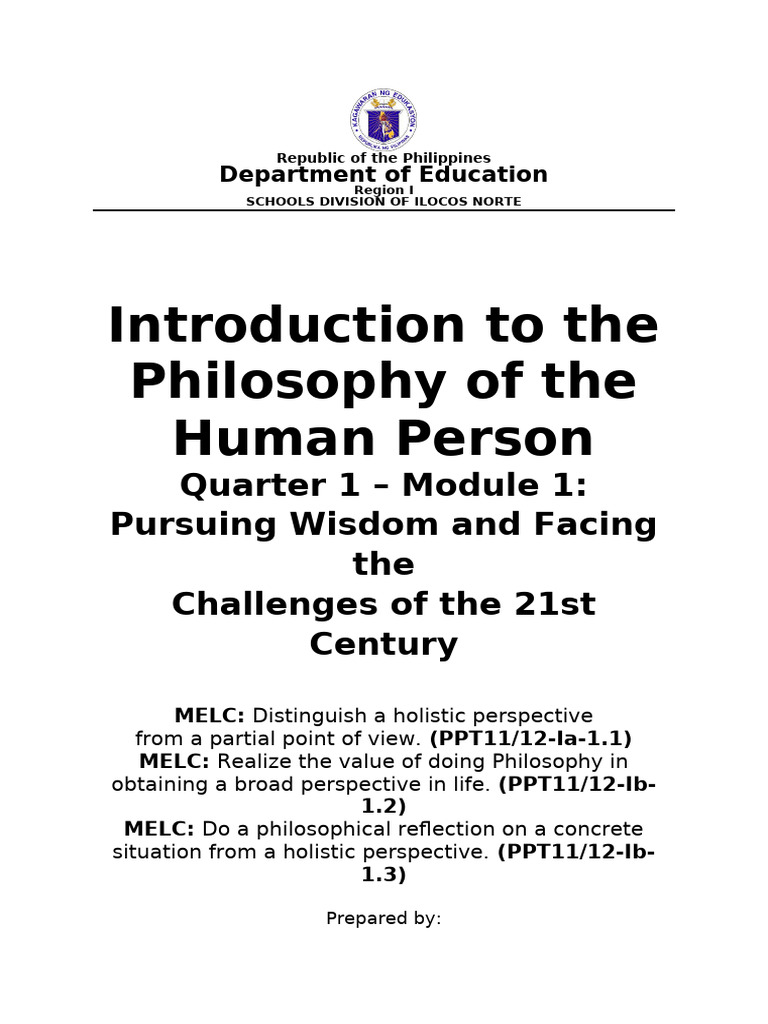 PHILOSOPHY-11-Q1-Week1&2-MELC1-3-MOD-Mabuti, Elizabeth and Obrero, Daniel - Daniel Obrero | PDF ...
