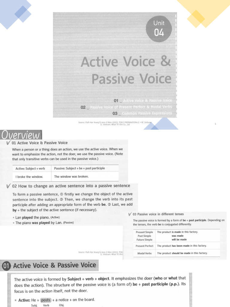 Toeic 5 - Reading Comprehension - Unit 4-Active Voice and Passive Voice ...