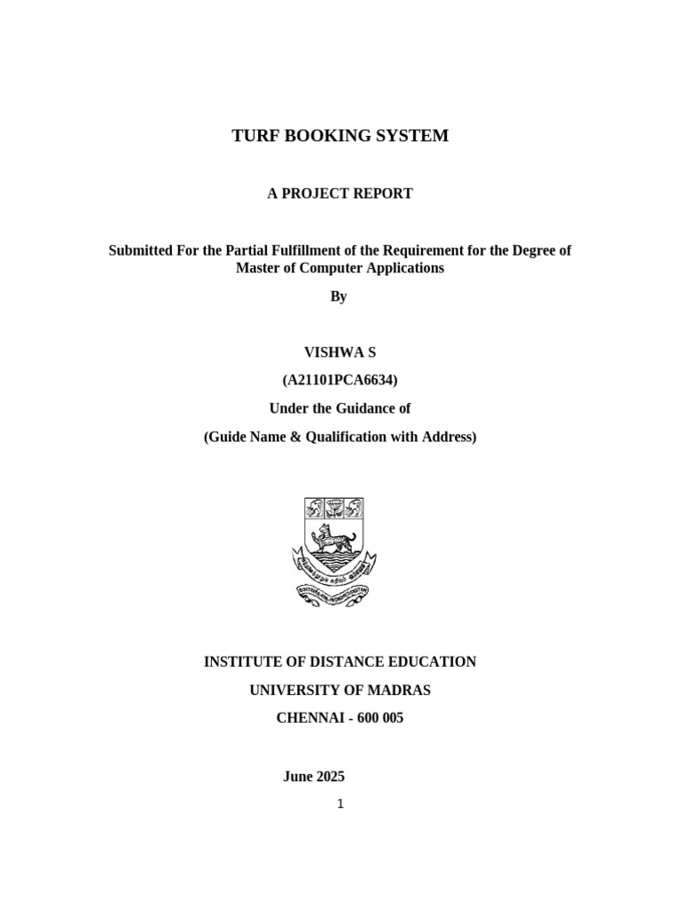 Turf Booking System Project Report | PDF | Databases | User (Computing)