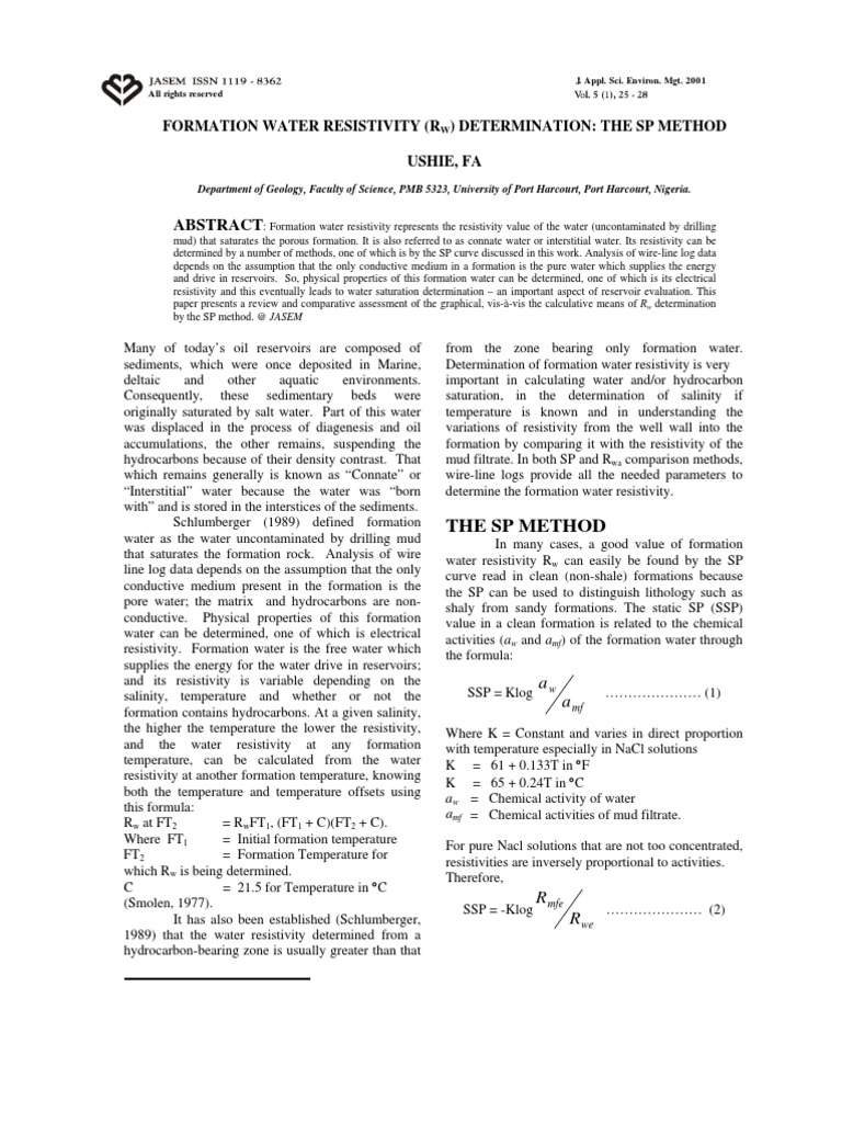 SP Method for Formation Water Resistivity | PDF | Sedimentary Rock ...