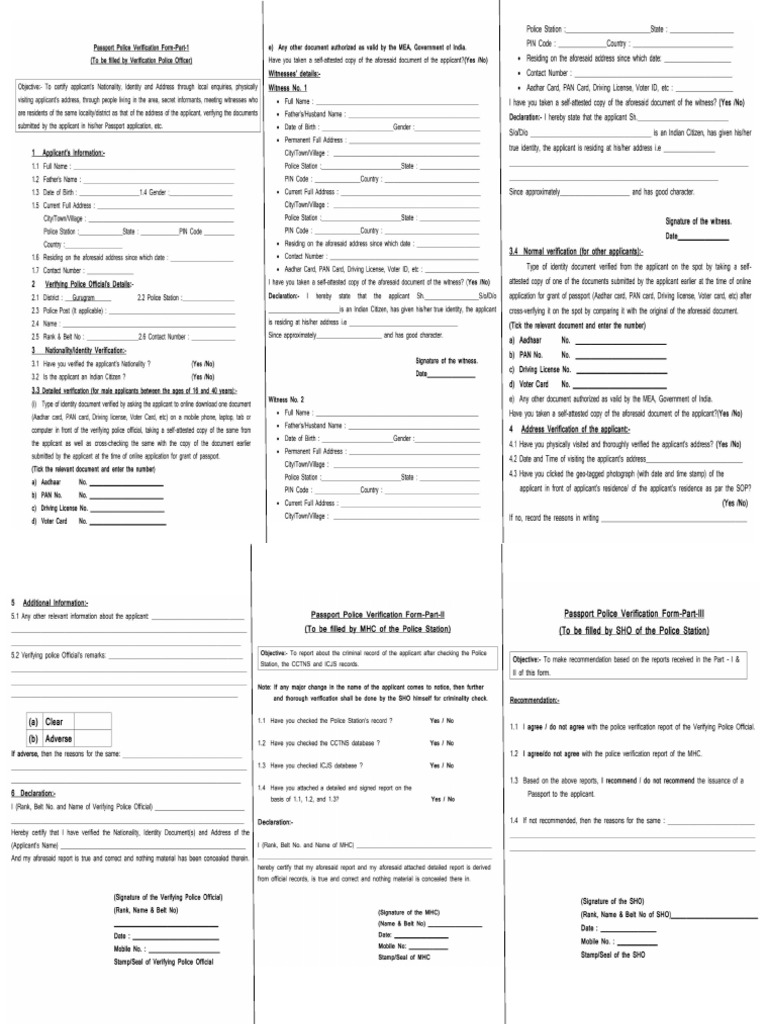 New Passport Police Verification Form New | PDF