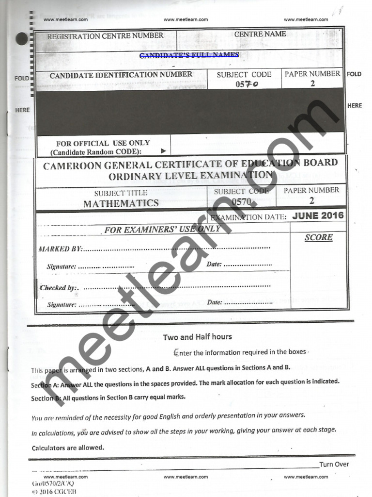 06 Mathematics Paper 2 2016 Meetlearn | PDF | Geometry | Elementary ...