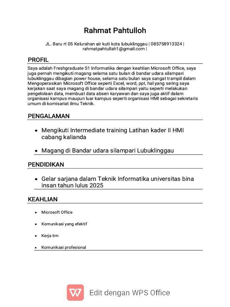 CV Rahmat Pahtulloh | PDF