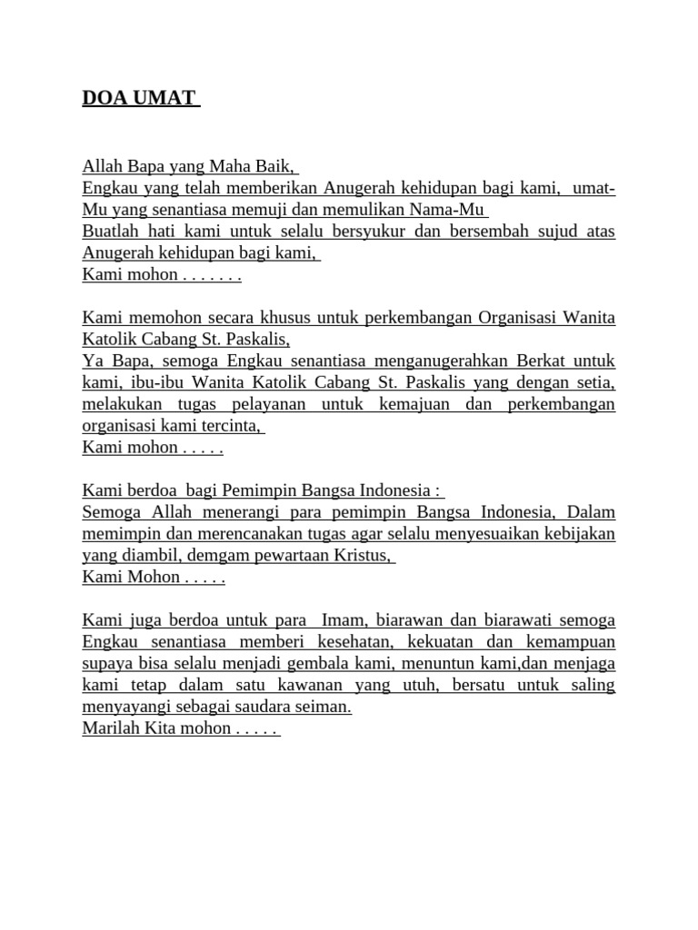 Doa Umat untuk Organisasi Katolik | PDF