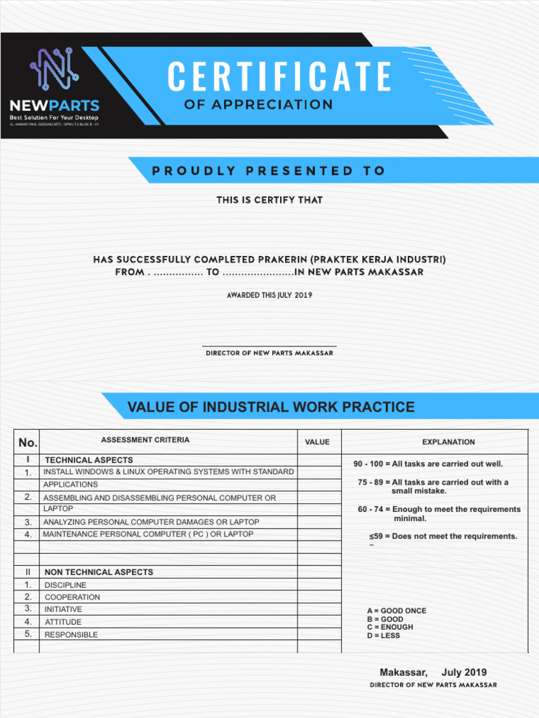 Certificate of New Parts Makassar | PDF