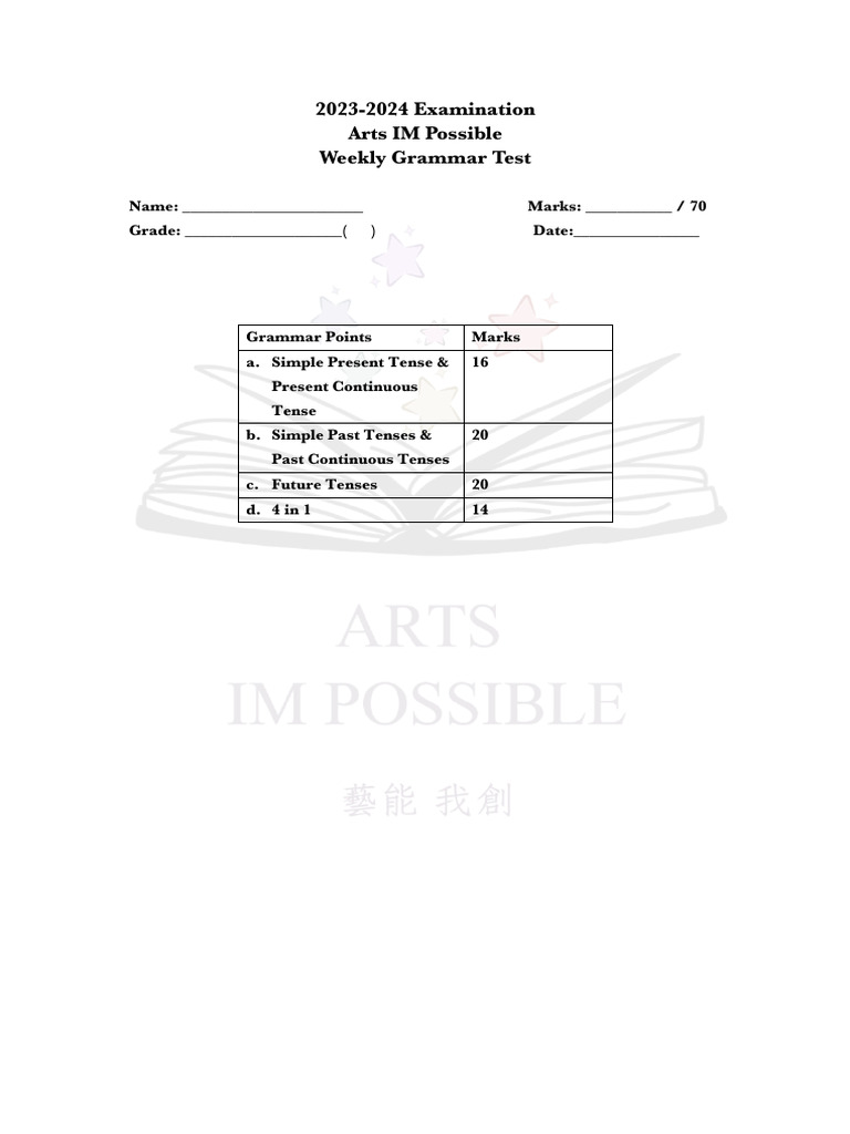 Weekly Grammar Check Tenses p5-6 Arts IM Possible | PDF | Language ...