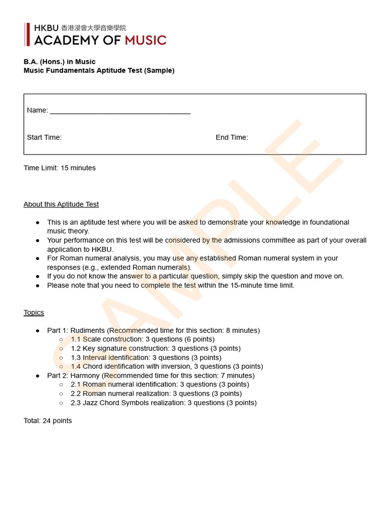 Aptitude Test Sample | PDF | Chord (Music) | Musicology
