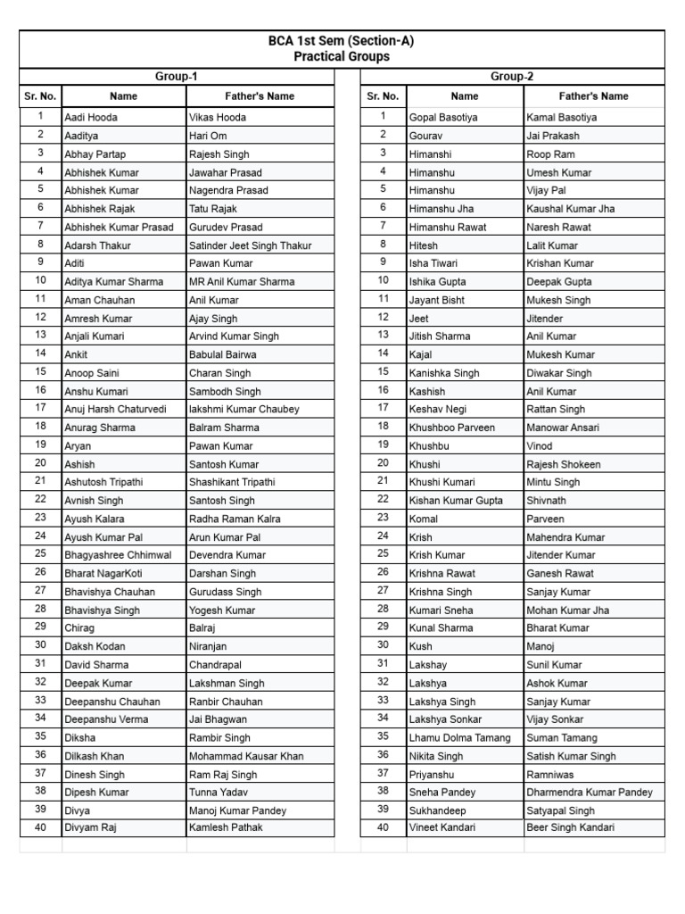 BCA Practical Groups-1 & 2 | PDF