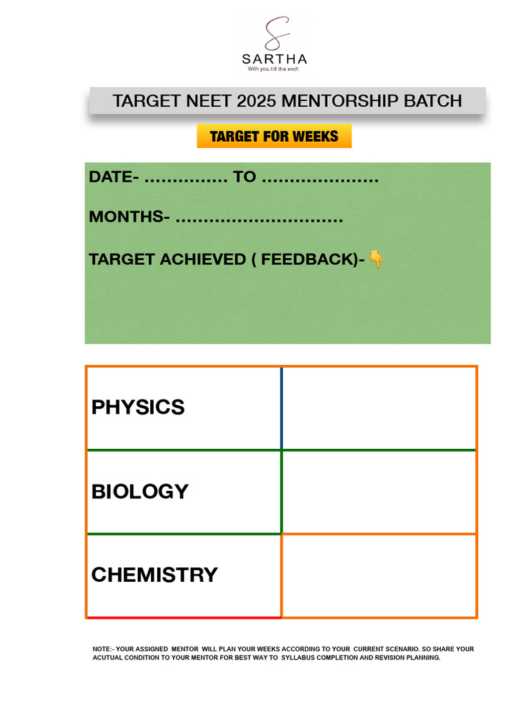 Target Batch 2025 Weekly Planning Sheet | PDF