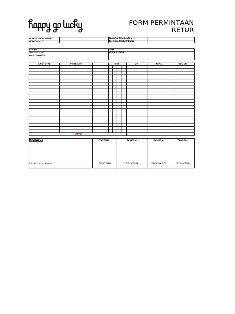 Formulir Permintaan Retur Barang | PDF