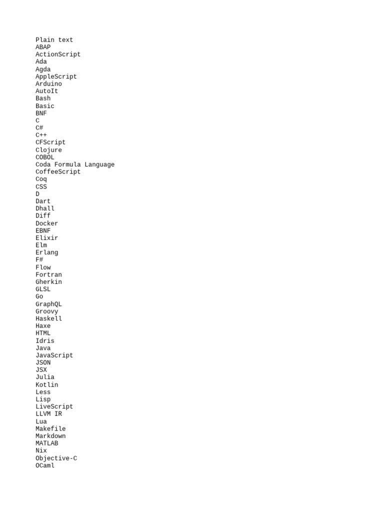 Comprehensive Programming Languages List | PDF