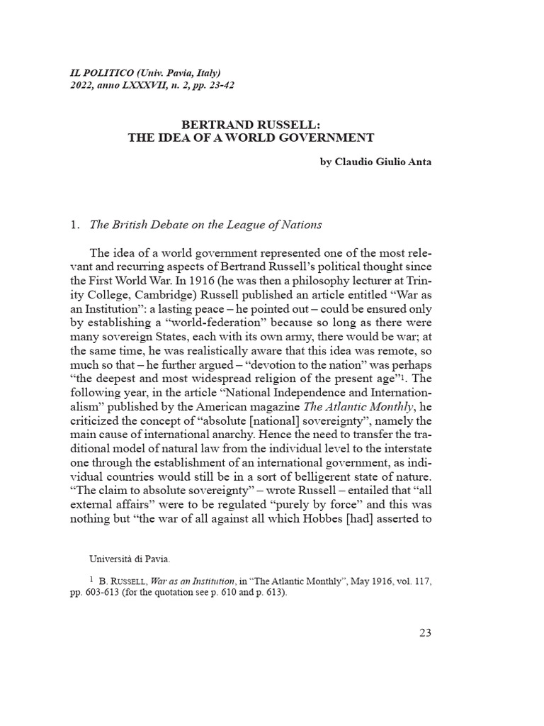 British Perspectives on World Government | PDF | Bertrand Russell