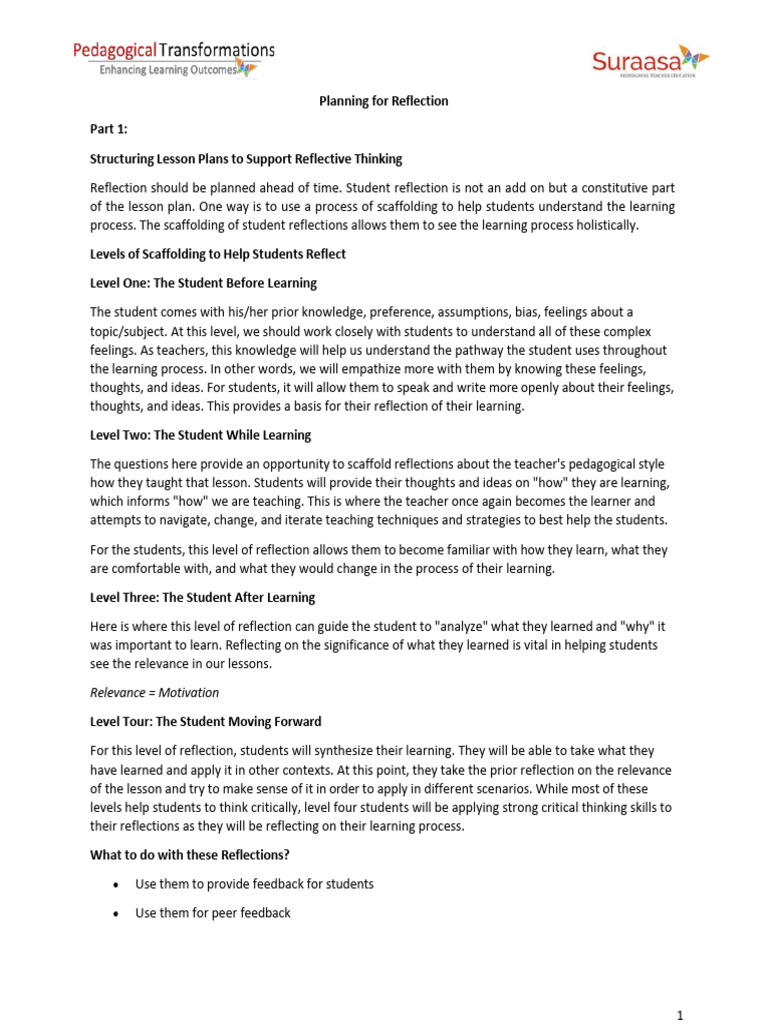 Scaffolding Student Reflection Strategies | PDF | Lesson Plan | Learning