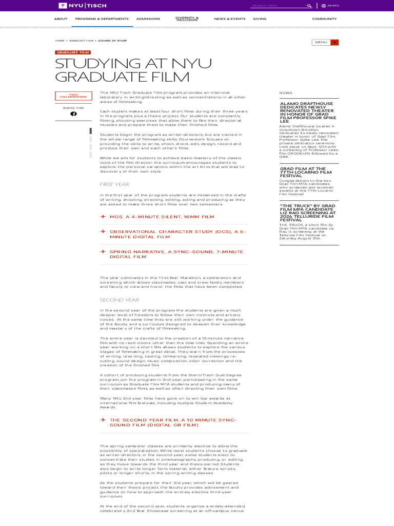 NYU Tisch Graduate Film Program Overview | PDF | New York University