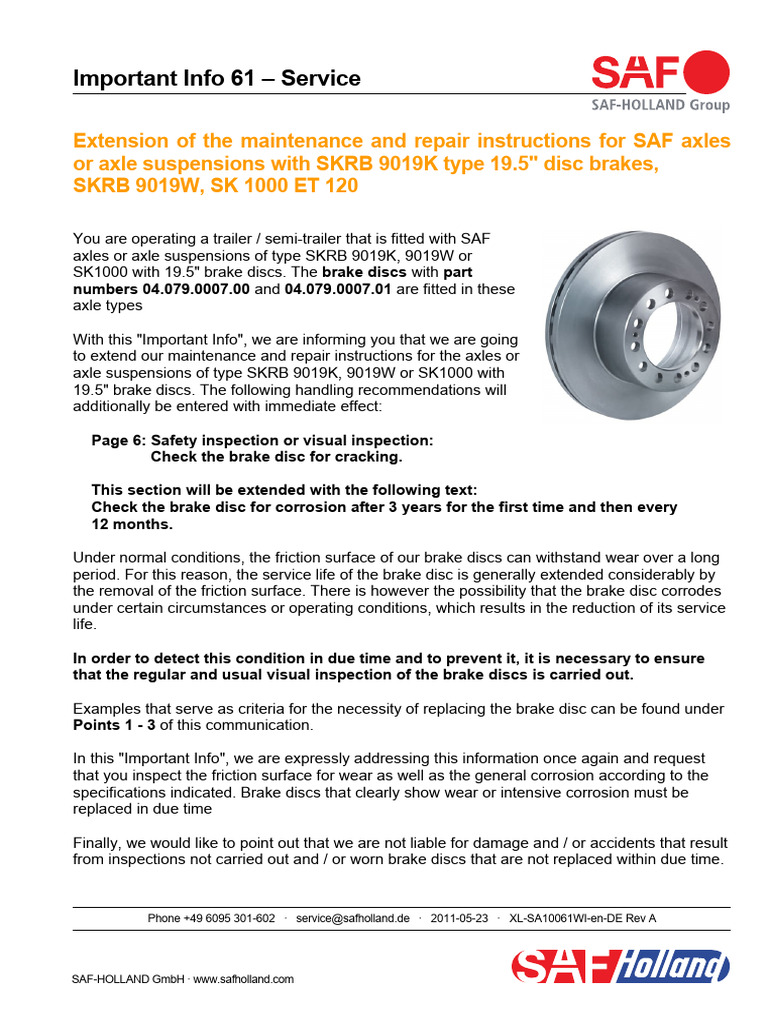 Saf-Holland Info 061 En-De | PDF | Brake | Wear