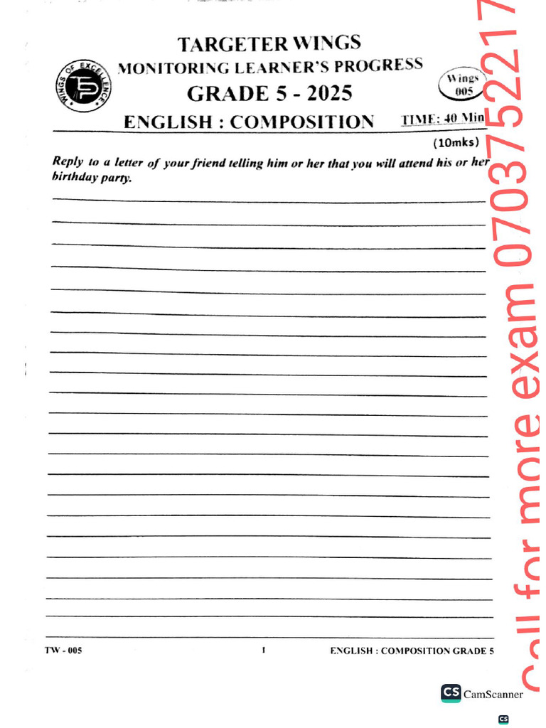 Grade 5 Targeter Wings Exams English | PDF