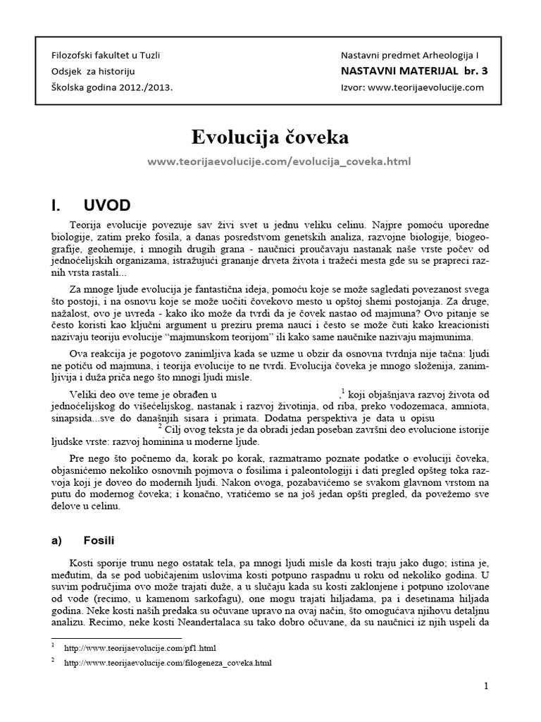 NM 3 Evolucija Covjeka | PDF