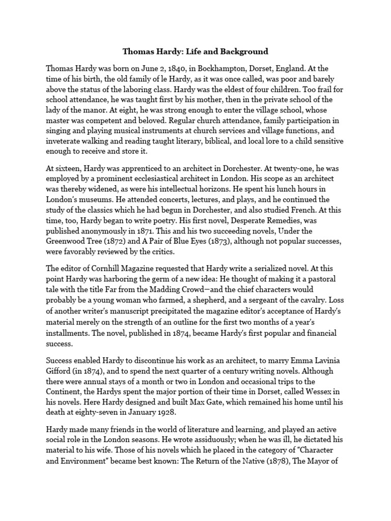 Thomas Hardy: Biography and Achievements | PDF