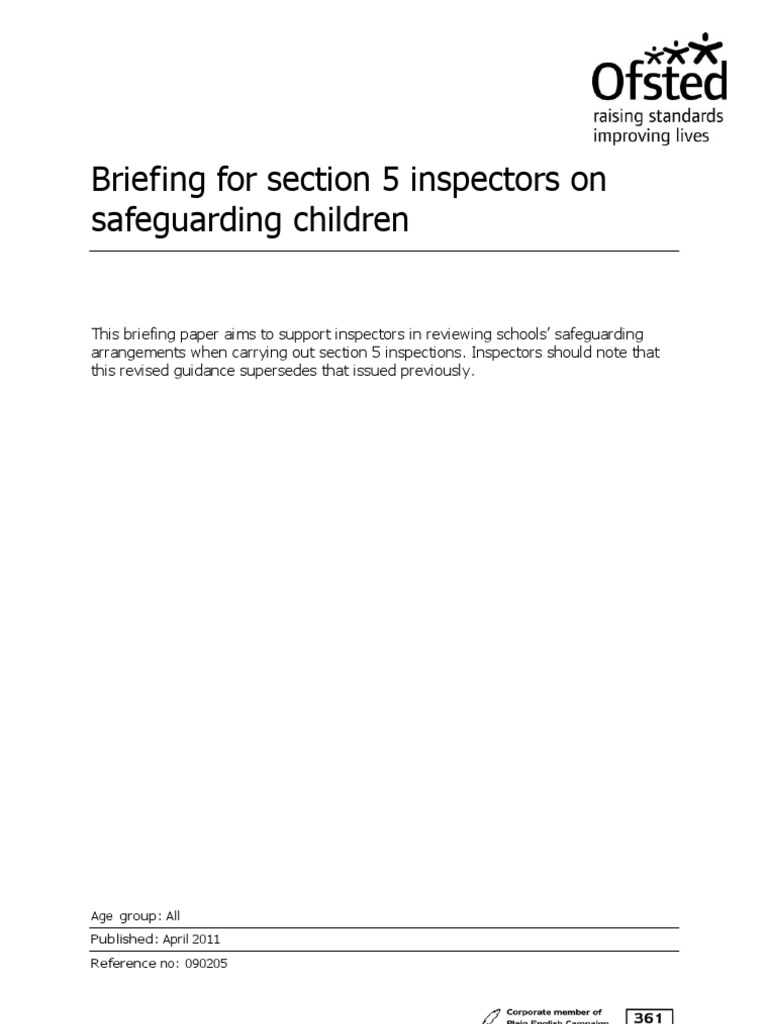 Ofsted Safeguarding Briefing For Inspectors 2011 | PDF | Child ...
