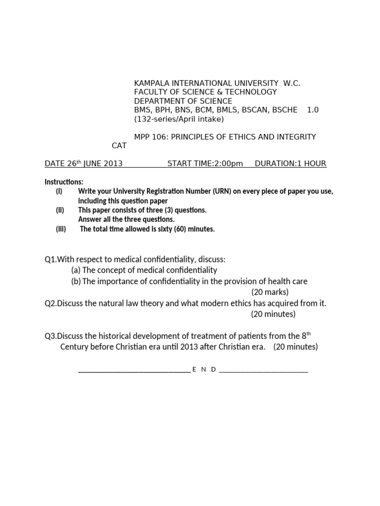 Ethics and Integrity Exam Questions | PDF