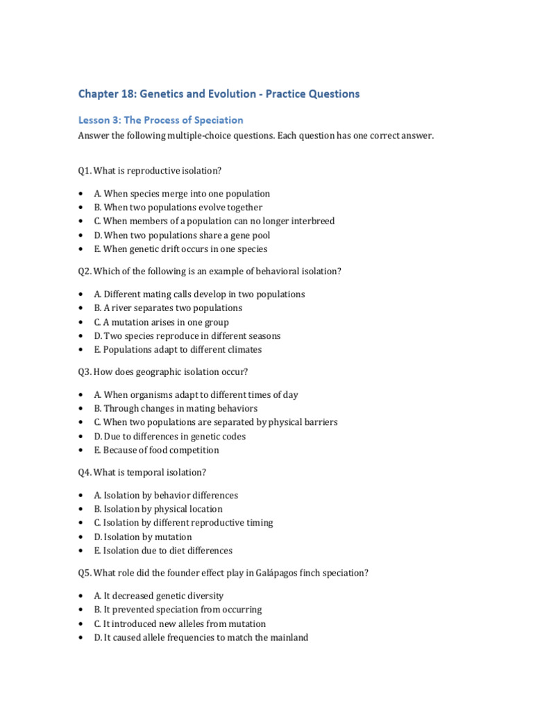 Genetics Evolution Lesson3 Separate Answers | PDF | Evolution | Species