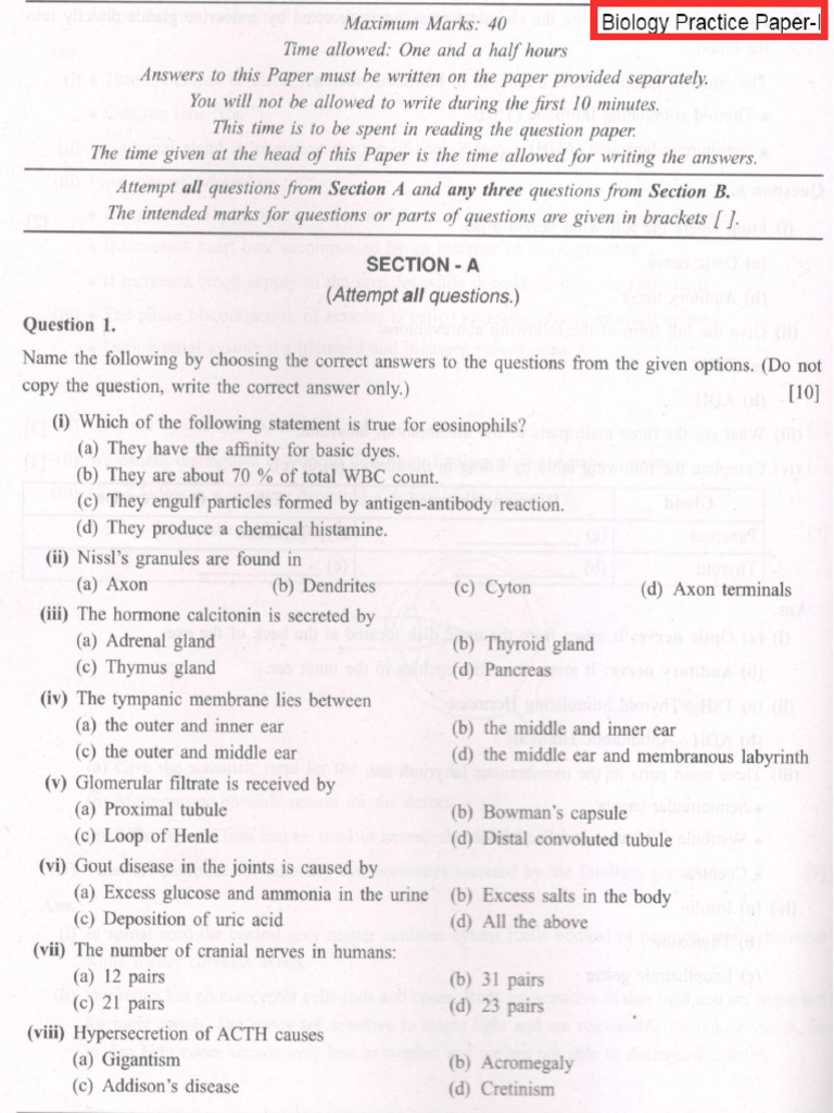 Biology Practice Paper 1 | PDF