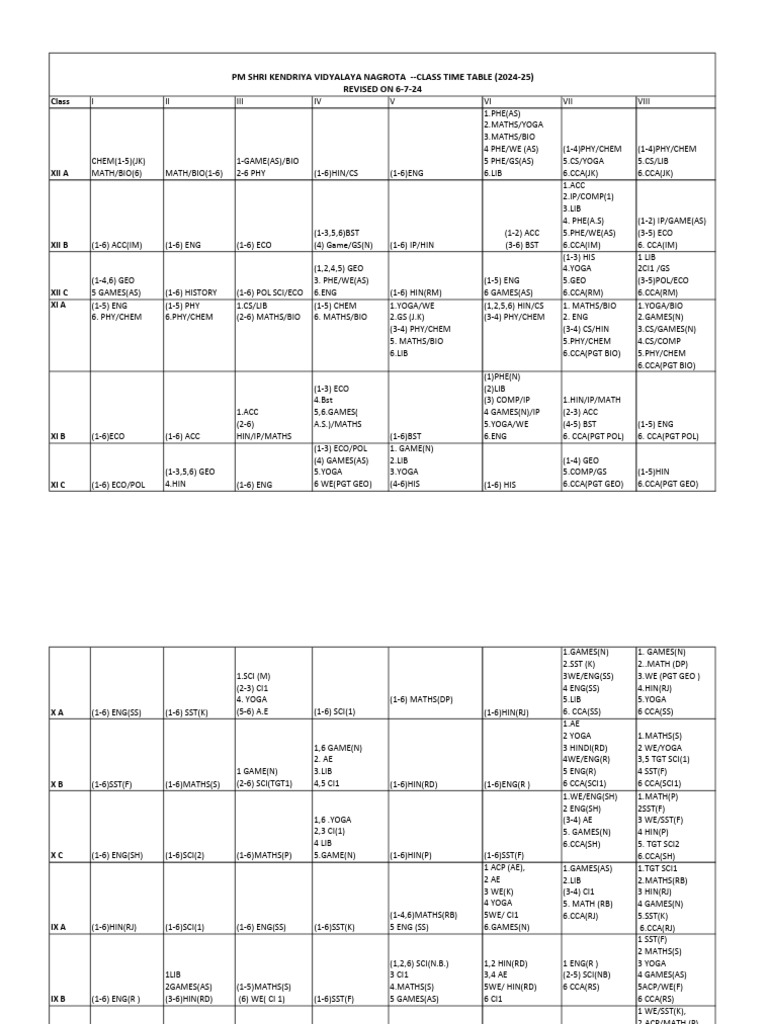 Revised 6-7-24 Class Time Table | PDF