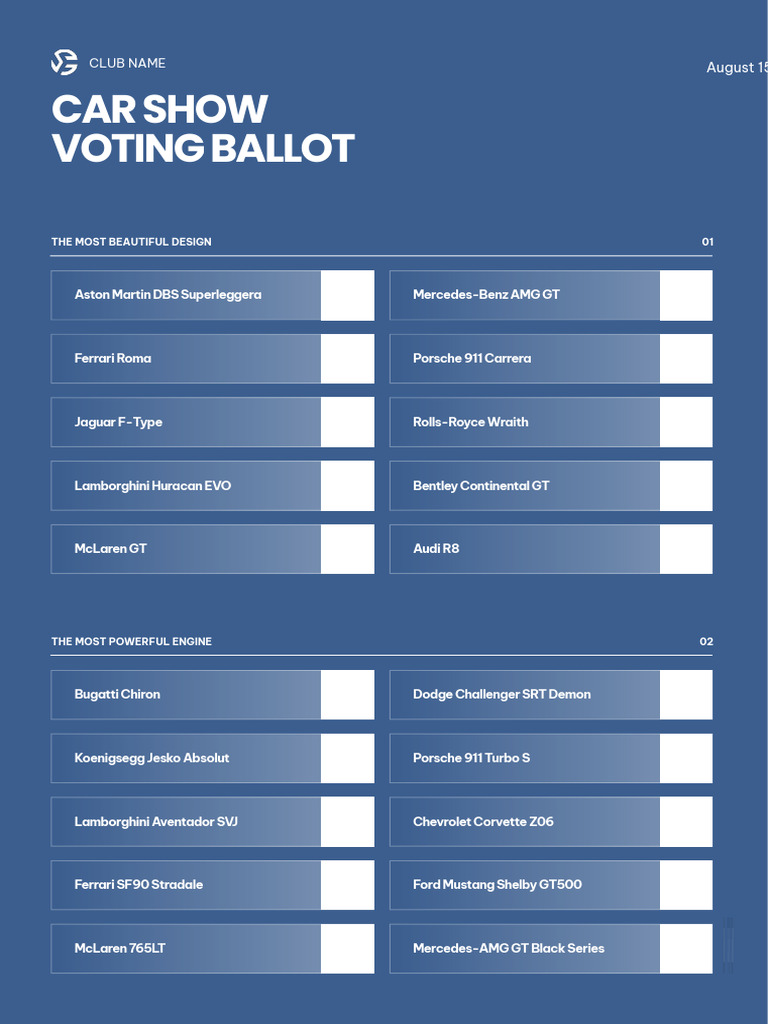 Car Show Voting Ballot Template | PDF