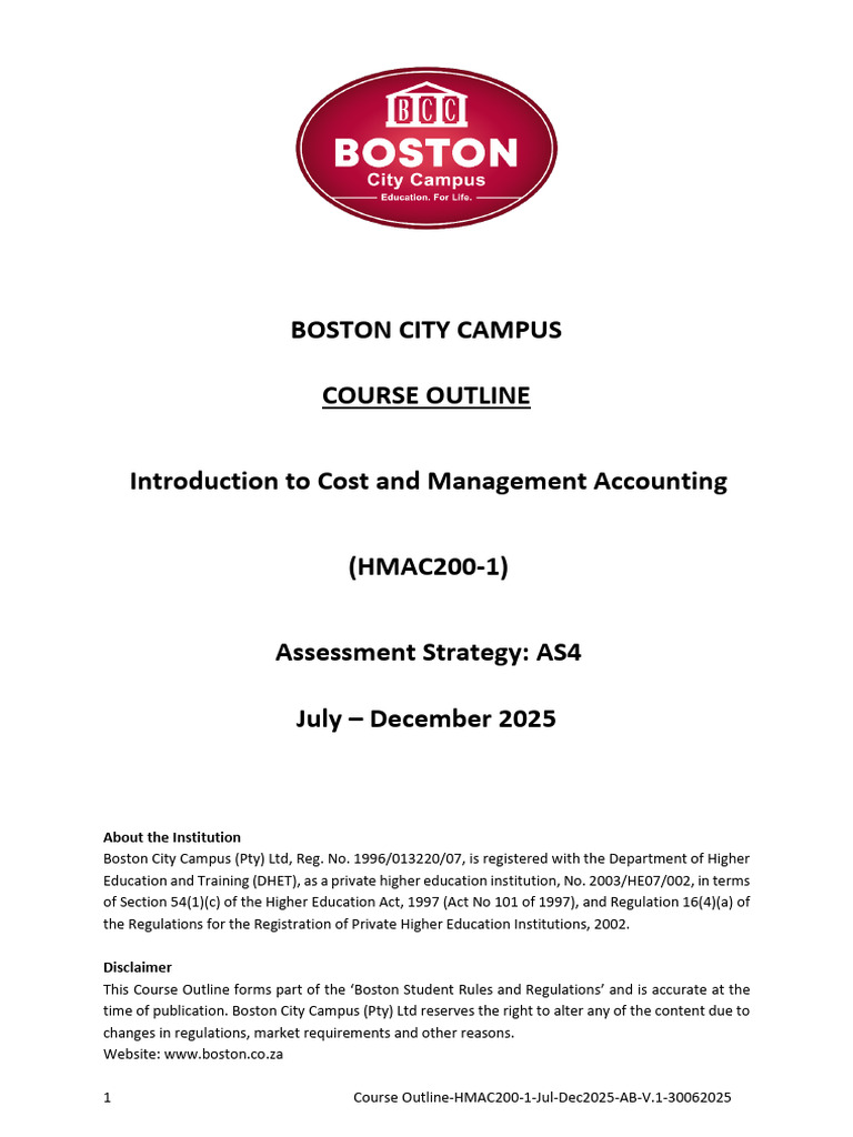 Cost and Management Accounting Course Outline | PDF | Educational ...