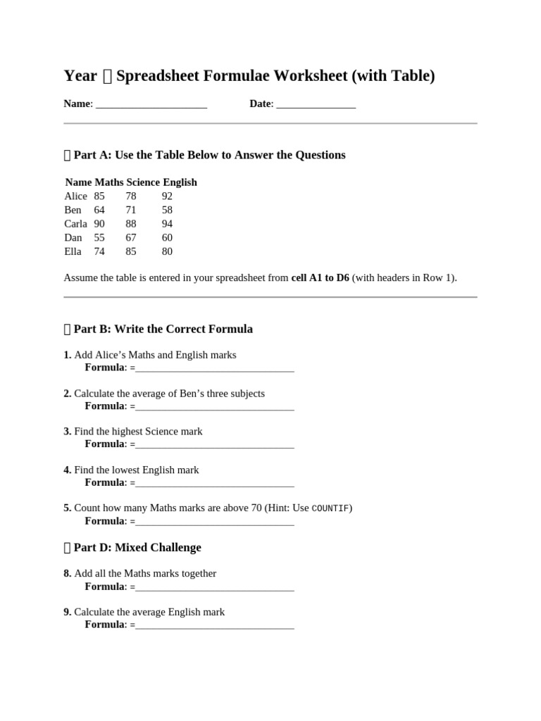 Spreadsheet Formulae for Student Grades | PDF