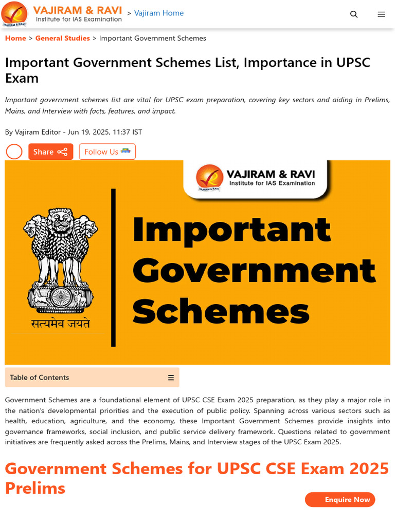 Key Government Schemes for UPSC 2025 | PDF | Government Of India