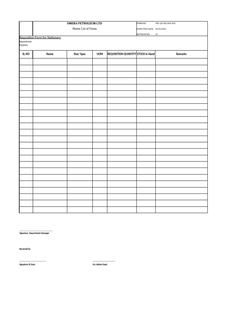 Stationary Item Requisition Form | PDF | Pencil | Stationery