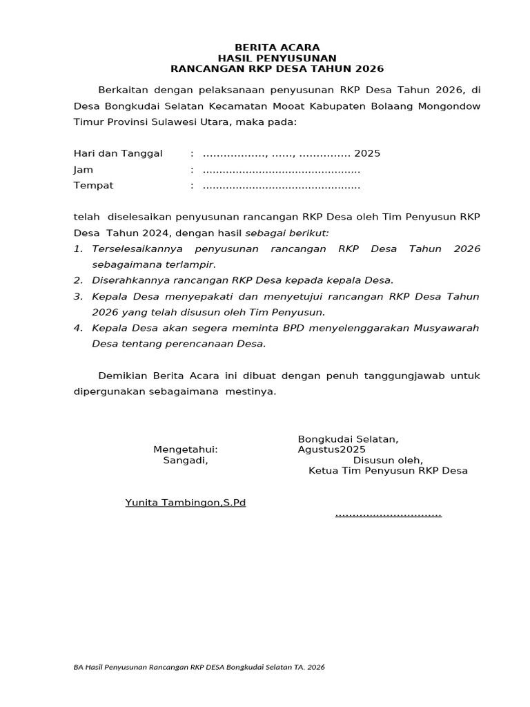 RKP Desa Bongkudai Selatan 2026 Selesai | PDF