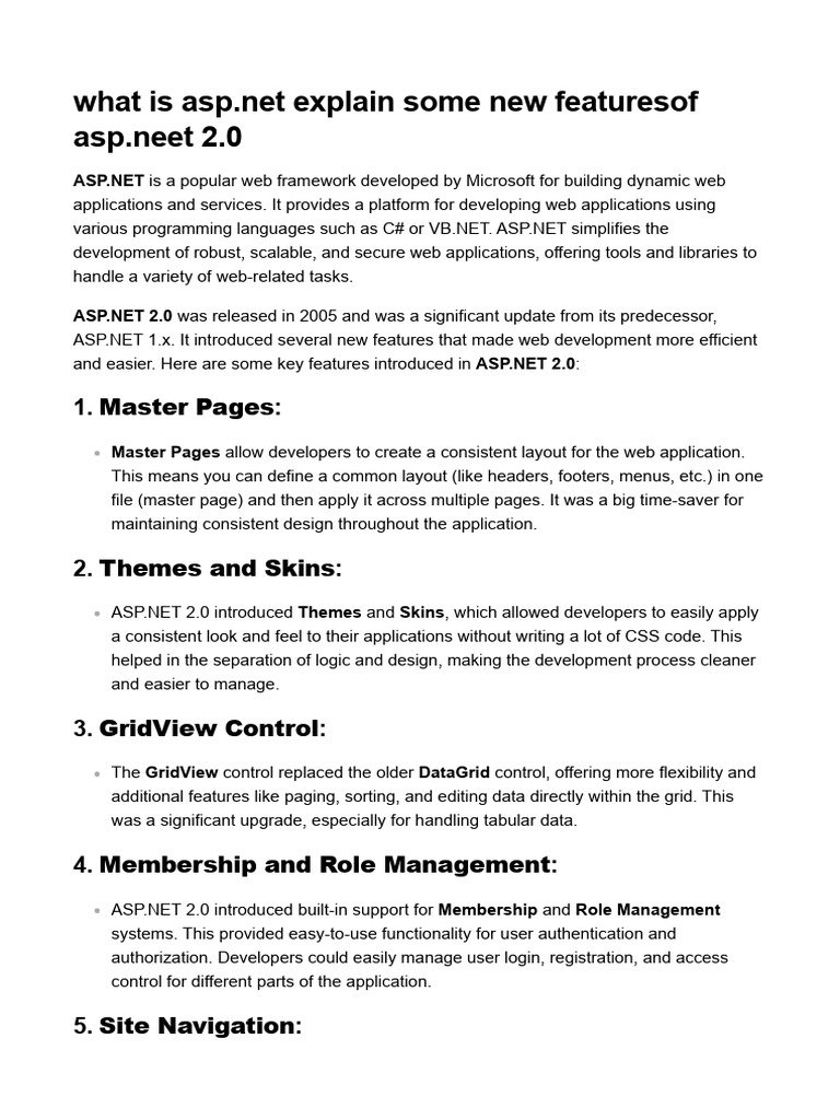 What Is ASP - Net Explain Some New Featuresof ASP - Neet 2.0 | PDF ...
