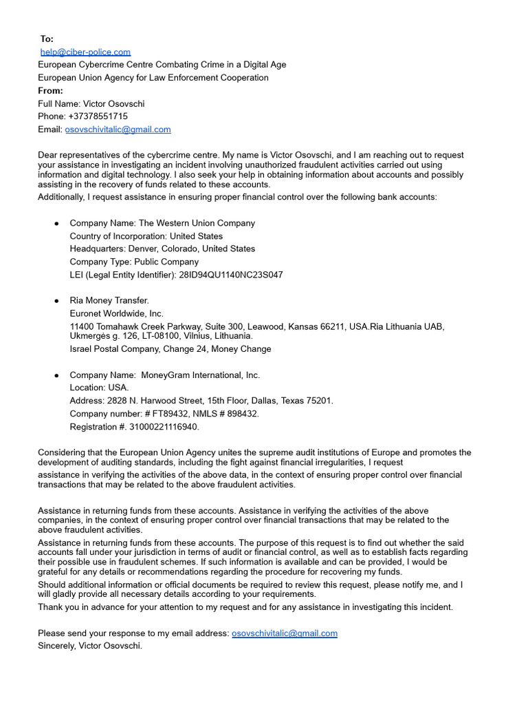 Cybercrime Centre Application From Victor Osovschi | PDF | Audit ...