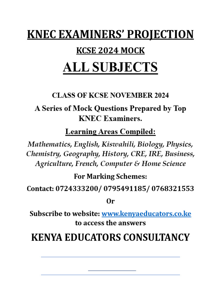 Kcse 2024 Knec Examiners' Projection Mocks | PDF | Organic Compounds